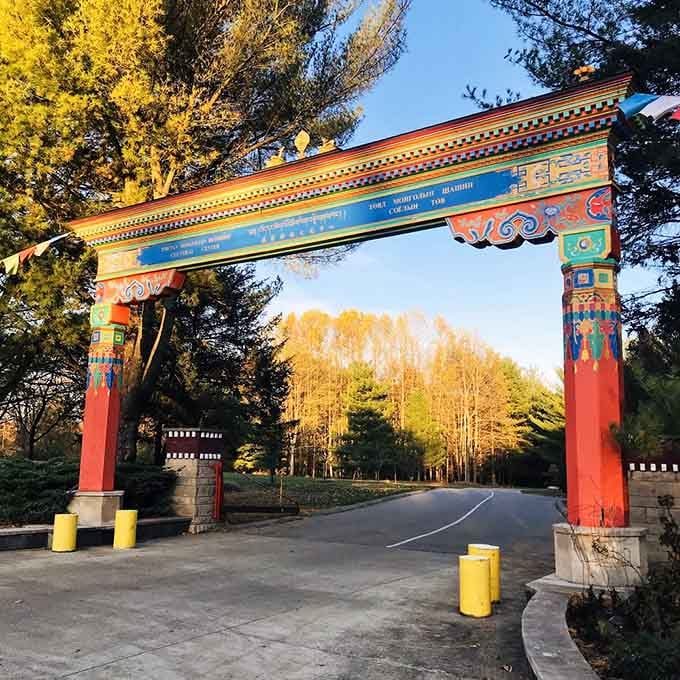 Drive through this ornate entrance gate and prepare for your brain to ask if you accidentally took a wrong turn.