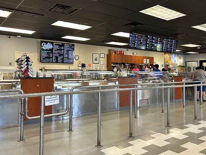 Clean lines and organized queues inside make ordering your oversized ice cream cone surprisingly stress-free and efficient.