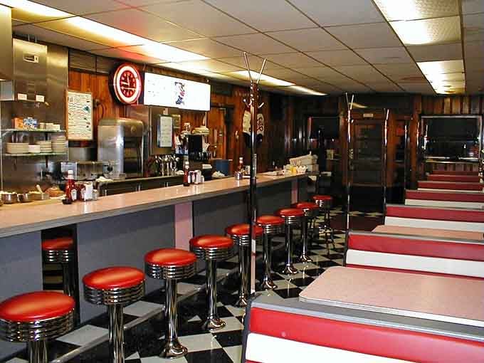 Chrome stools and checkered floors don't lie, this is what diners looked like before they became "retro."