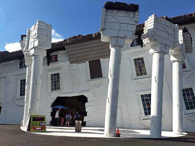 Walking into an upside-down government building feels exactly like Monday mornings, but way more fun.