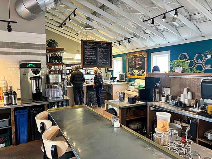 Exposed beams, bright windows, and counter seating where you can watch the magic happen, perfection.