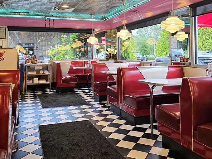 Red vinyl booths and checkered floors create the perfect setting where calories don't count and worries disappear completely.
