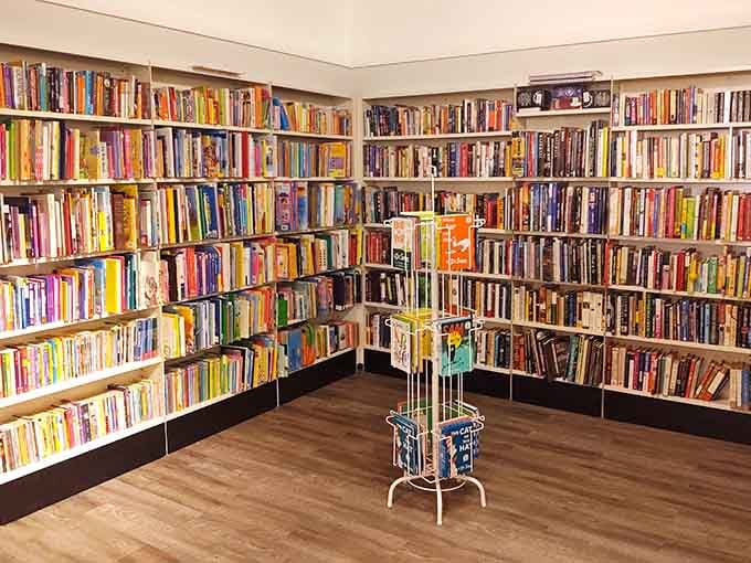 Floor-to-ceiling books waiting to transport you anywhere, all without the guilt of full-price bookstore receipts.