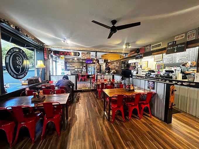 Red chairs, wood floors, and a menu that demands your full attention, this is comfort dining done right.