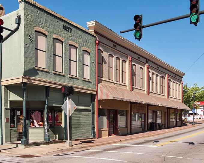 Pastel storefronts line up like a box of old-fashioned saltwater taffy, each building telling its own colorful story.