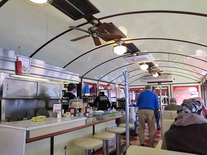 Step inside and that gorgeous curved ceiling makes you feel like you're dining in the world's coziest train car.