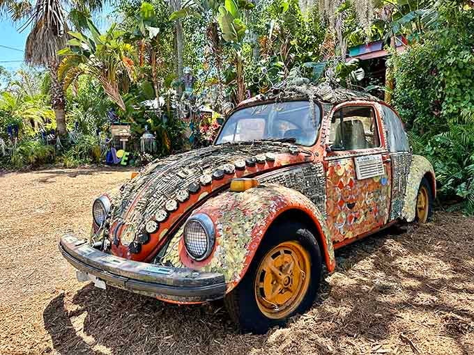 This mosaic-covered Beetle proves that retirement doesn't mean the end, just a wildly colorful new beginning.