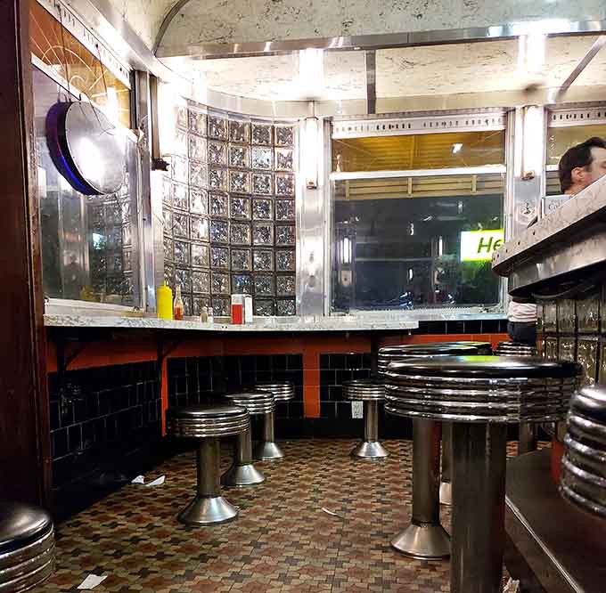 Chrome stools and glass block windows create the kind of atmosphere your grandparents remember, and you'll never forget.