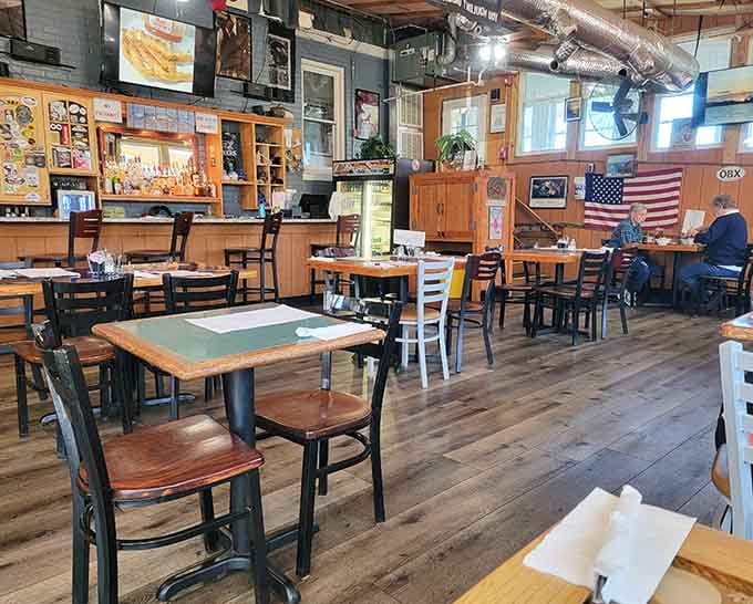 Wood floors, nautical touches, and an American flag: this dining room feels like coastal Virginia's living room.