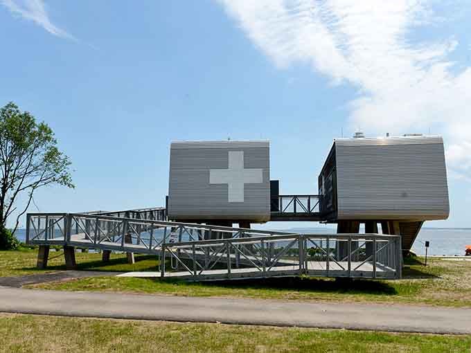 The lifeguard station looks like it wandered off a design magazine and decided beach duty wasn't so bad.