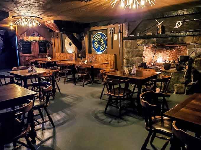 Tables await your arrival in this atmospheric hall where Vikings would feel perfectly at home tonight.
