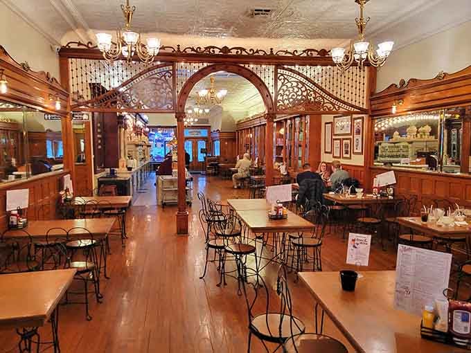 Step inside and your eyes won't know where to look first &ndash; ornate woodwork, marble counters, and chandeliers galore.