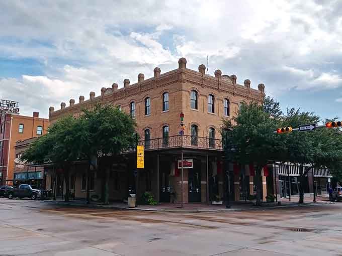 That classic brick building with castellated roofline speaks to frontier elegance that's stood the test of time.
