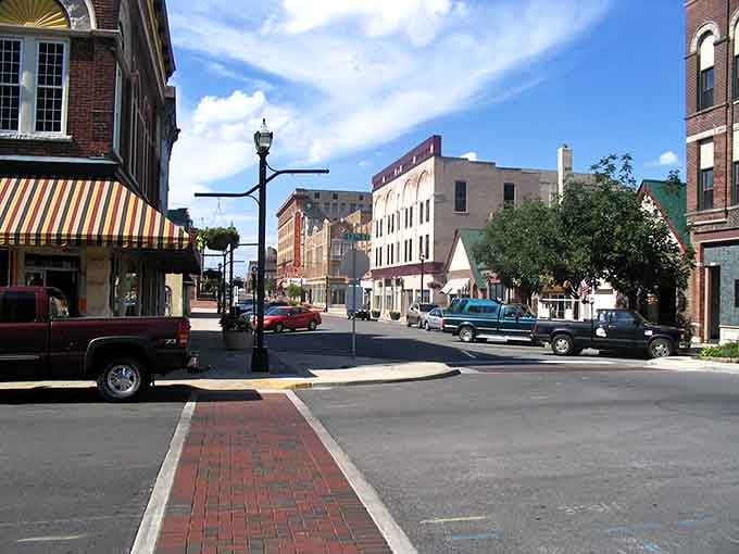 Wide streets and brick sidewalks invite leisurely strolls where nobody's rushing to anywhere important.