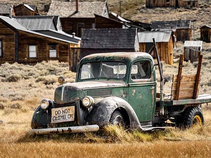 That "Do Not Climb On" warning seems unnecessary &ndash; this vintage truck hasn't moved since Eisenhower was probably in office.
