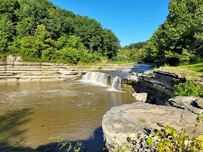 Water tumbles over ancient stone ledges in a display that'll make you forget you're still in the Midwest.