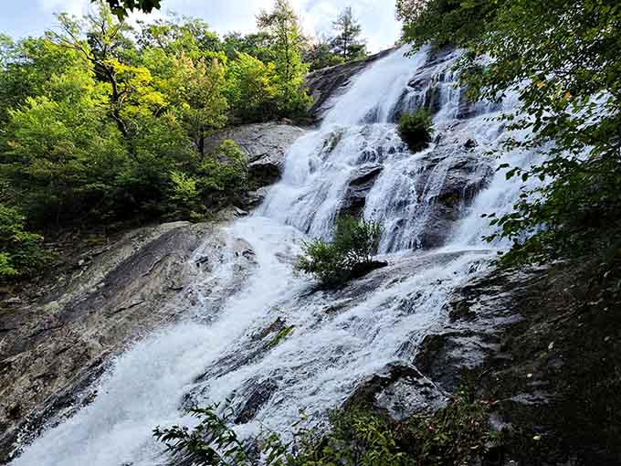Spring runoff transforms this cascade into a thundering white ribbon dancing down ancient rock faces.