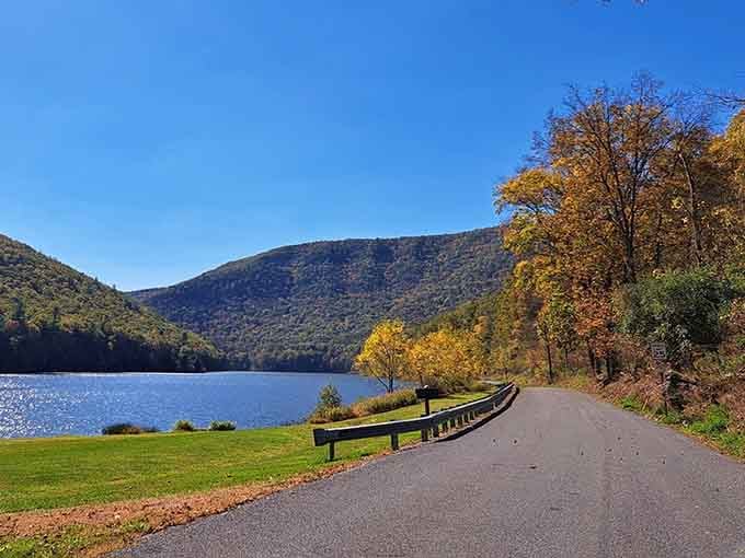 That perfect lakeside path where the water mirrors the sky and your worries just float away.