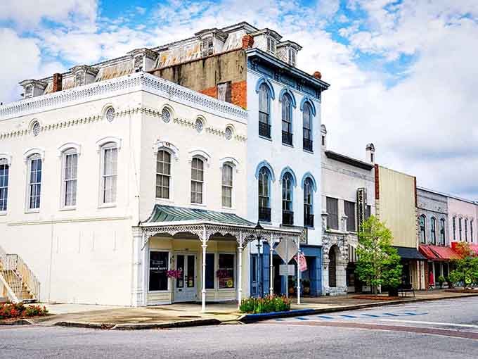 These historic storefronts with their ornate details look like they're auditioning for "Gone with the Wind."