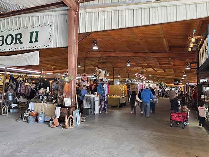 Rustic wooden ceilings and endless vendor booths create a treasure hunter's paradise that beats scrolling through online shopping any day.
