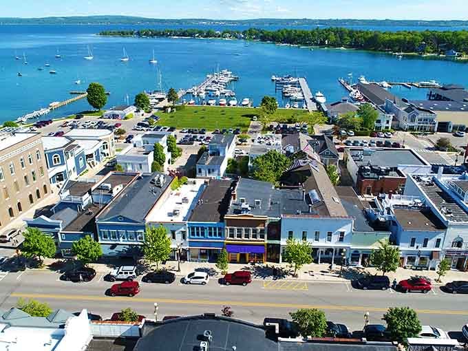 That impossibly blue harbor dotted with sailboats creates a scene straight from a New England postcard.