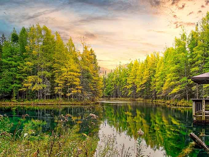 Water so clear it's like looking through liquid glass into another world of emerald green wonder.