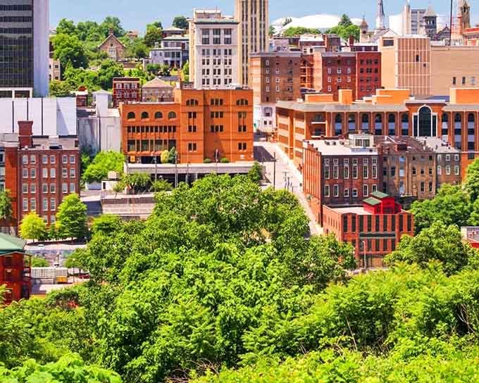 Brick buildings stacked like a colorful layer cake show how cities grow without losing their soul.