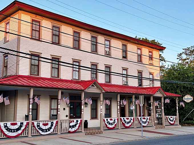 Those patriotic bunting decorations aren't just for show&mdash;this historic building radiates genuine small-town American pride and welcoming warmth.