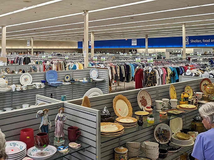 Inside, endless aisles of dishes and clothes stretch like a budget-friendly department store wonderland.
