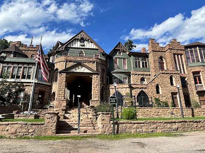 Nine architectural styles collide in this red stone beauty, creating a Victorian wonderland that can't pick a favorite.