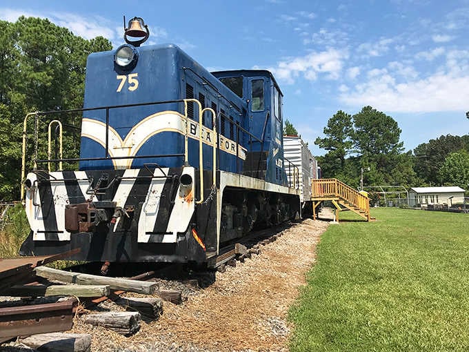 The bold blue and white stripes on this vintage diesel make it look ready for a parade through the countryside.