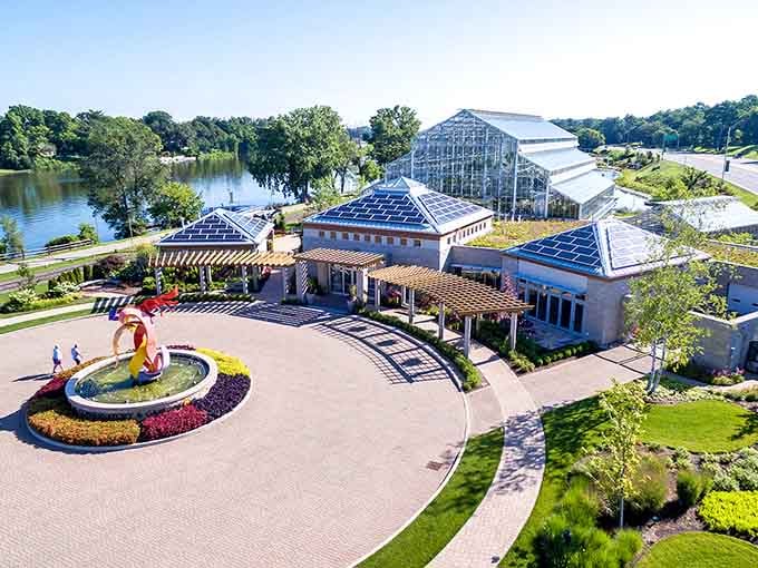 Glass domes and manicured gardens create an elegant oasis that looks like something from a European postcard.
