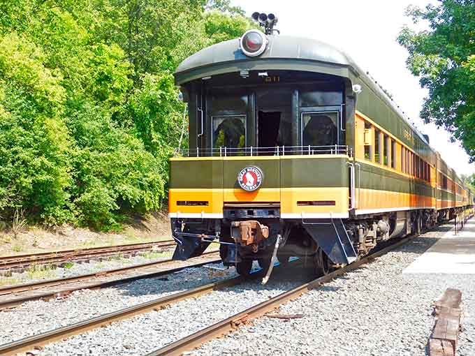 This streamlined observation car looks like it rolled straight out of a 1950s travel poster come to life.