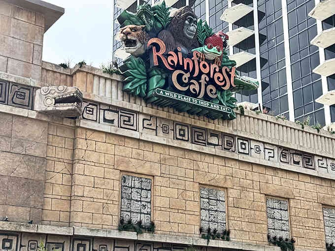 A Mayan temple meets the Jersey Shore&mdash;because nothing says boardwalk quite like animatronic gorillas and tropical thunder.