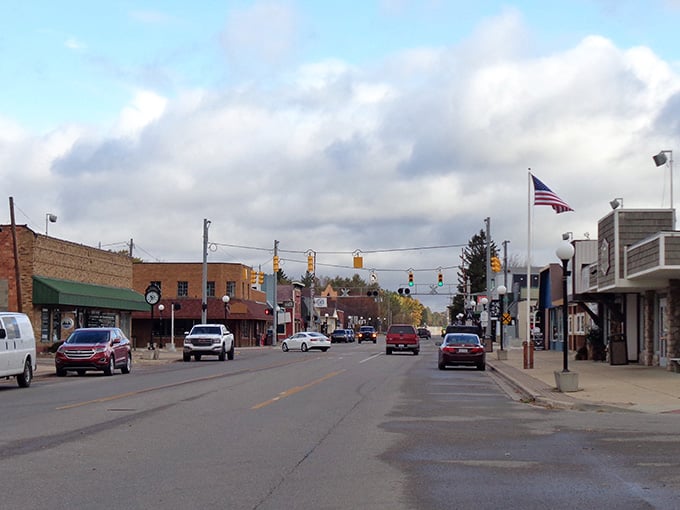 Main Street under cloudy skies still shines with that authentic small-town character you've been searching for.