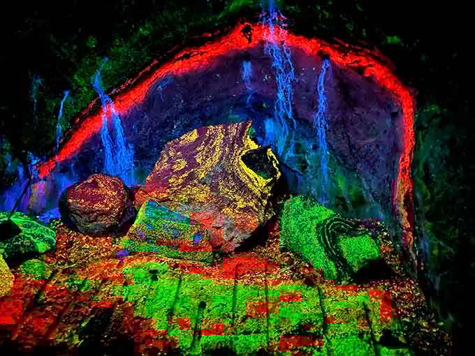 Underground rocks glowing like a psychedelic light show&mdash;nature's own neon art gallery hidden beneath New Jersey.