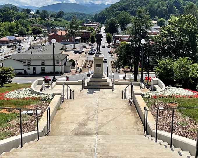 Those grand courthouse steps lead down to a mountain town that's been picture-perfect for generations.