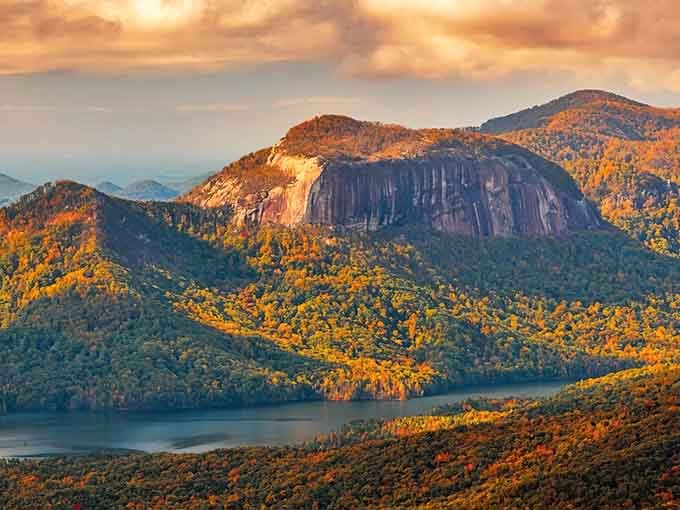 Table Rock's granite face glows like burnished copper at sunset, a natural monument that's stood here for millennia.