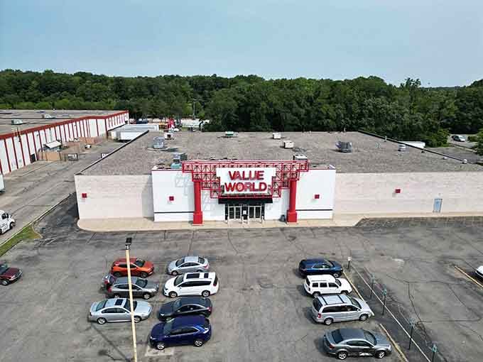 From this bird's-eye view, you can see the sheer size of this thrifting paradise nestled among the trees.
