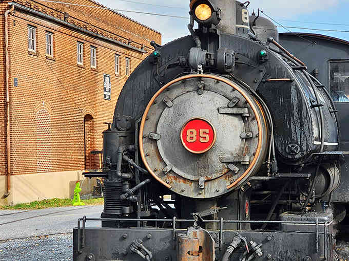 Number 85 sits ready like a patient grandfather, its weathered face telling stories of countless miles traveled through time.