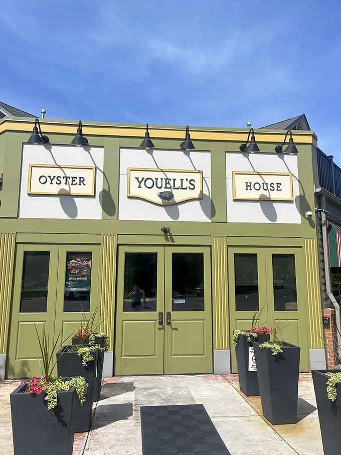 Sunshine yellow walls and cheerful green doors welcome you to an oyster lover's paradise in Allentown.