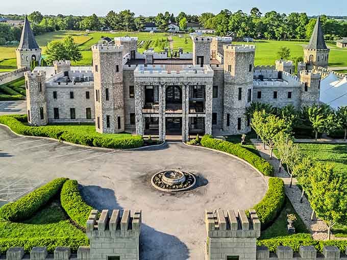 Behold a castle that would make Disney jealous, complete with towers and perfectly manicured Kentucky bluegrass.