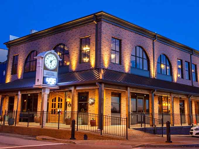 Golden lighting on brick makes this steakhouse glow like a scene from your favorite feel-good movie.