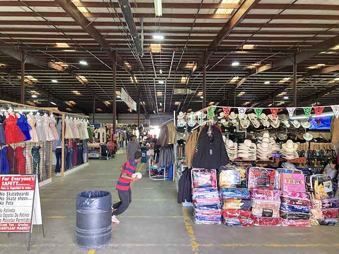 Step inside this warehouse wonderland where fluorescent lights illuminate aisles of organized chaos and hidden gems.