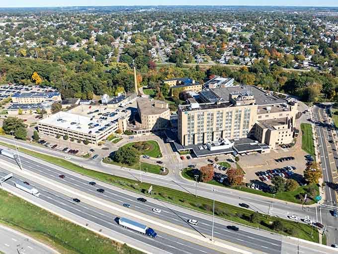 The blend of green spaces and urban development shows a community that values balance and breathing room.