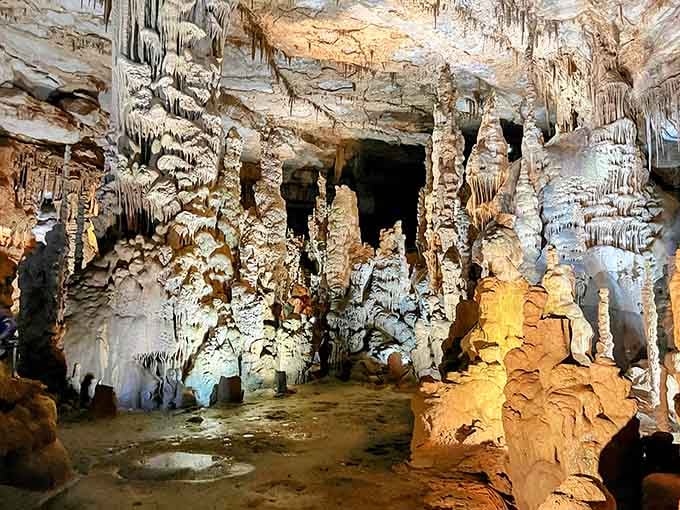 Nature's chandelier: stalactites hang like frozen icicles in this underground palace that took millennia to create.