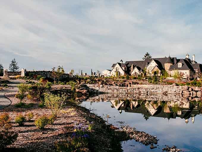 The stone walls and peaceful pond create a European escape so convincing, you'll check your passport just to be sure.
