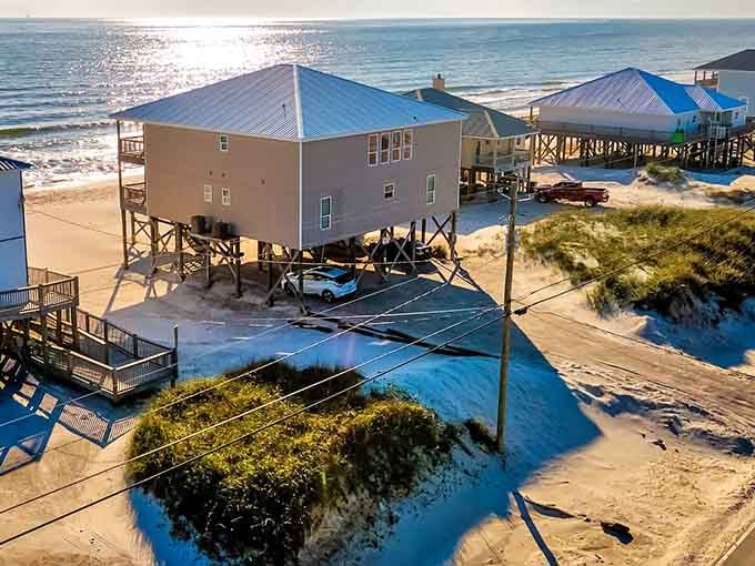 Golden hour hits these Gulf-side homes, turning everyday porches into front-row seats for nature's best show.