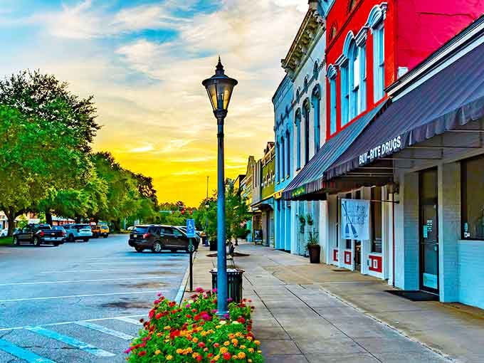 Golden hour transforms this main street into something Norman Rockwell would've painted with pure joy.