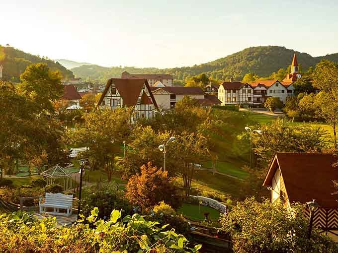 Golden hour transforms these timber-framed buildings into a postcard your friends won't believe is actually in Georgia.